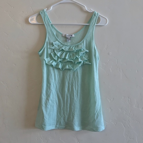 Forever 21 | Tops | Forever 2 Mint Ruffled Front Lightweight Tank Top ...
